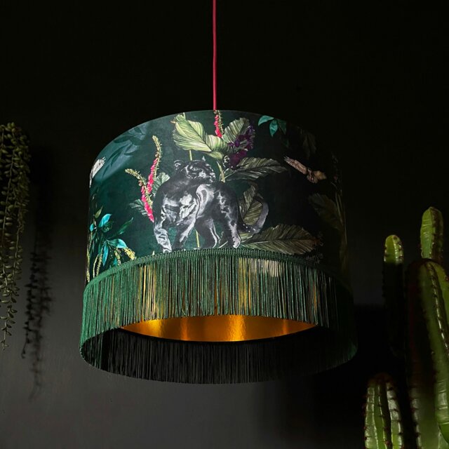 "Rackhams Handmade Fringed Velvet Lampshade with Gold Lining in Wild ...
