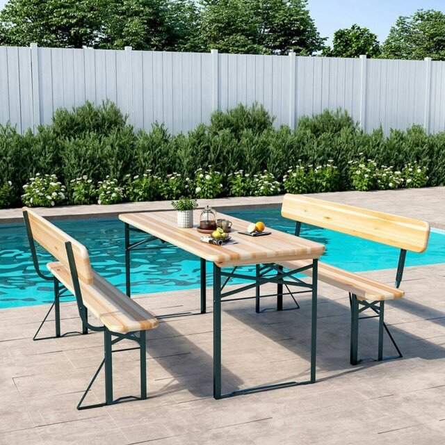 Rackhams Set of 2 Folding Garden Benches with Backrest Cedar Wood ...