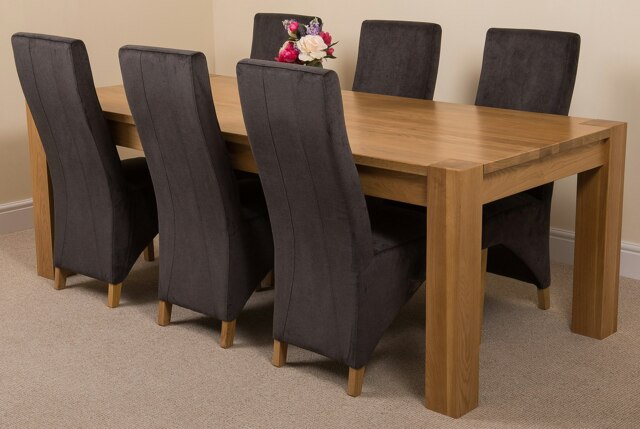 Rackhams Kuba Extra Large Oak Dining Table with Lola Fabric Chairs - 6 chairs - Black by ...