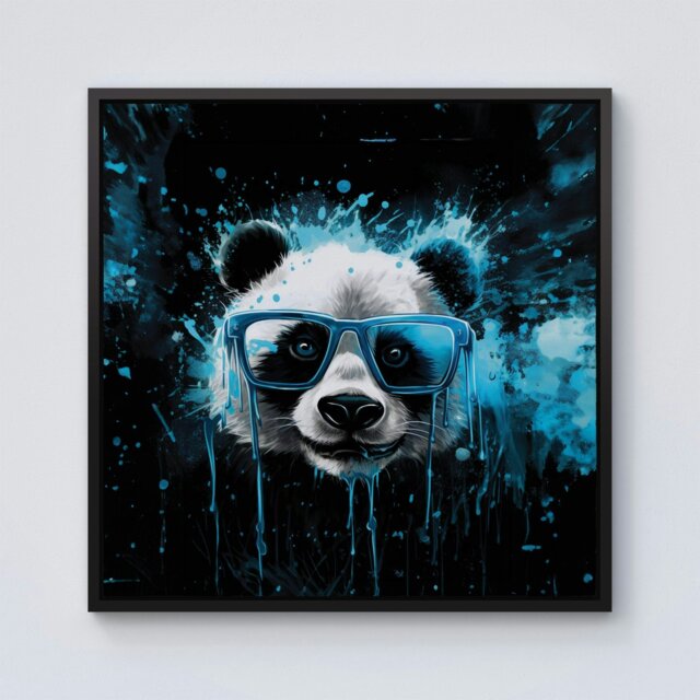 "Rackhams Blue Splash Art Panda Face Framed Canvas - - 10"" x 10 ...