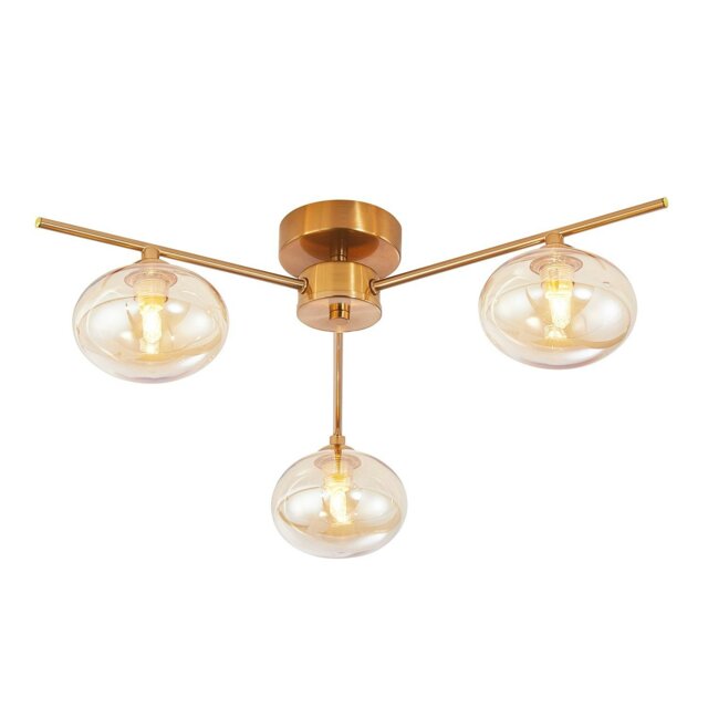 Rackhams Modern Triple Branch Satin Brass Ceiling Light Fitting with ...