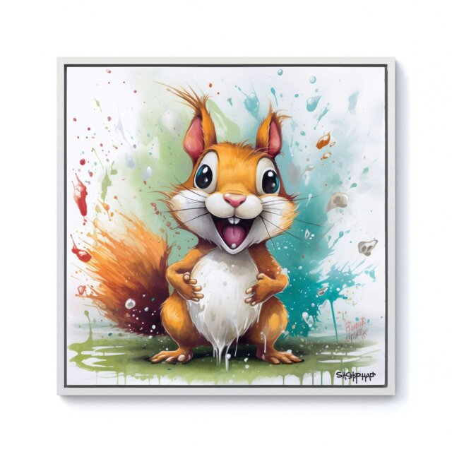 "Rackhams Happy Splash Art Squirrel Framed Canvas - - 10"" x 10 ...