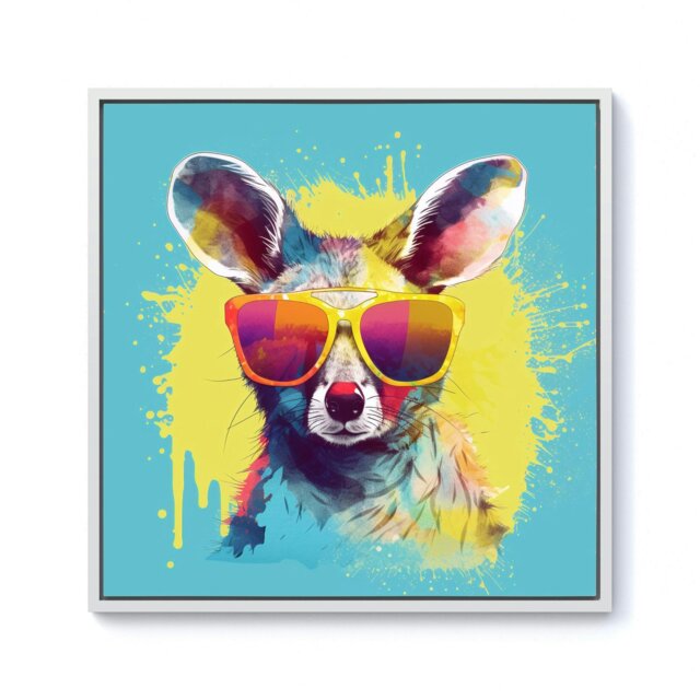 "Rackhams Splash Art Wallaby In Glasses Framed Canvas - - 10"" x 10"" - White" by Rackhams ...