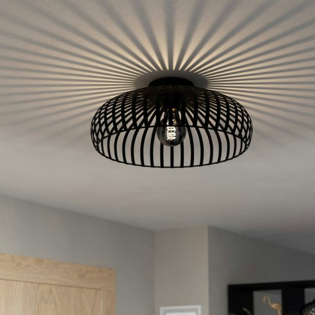 Rackhams Mogano 3 Wireframe Black Flush Ceiling Light ⌀: 43cm - Black ...
