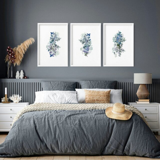 Rackhams Shabby chic bedroom sets of 3 wall art prints - 16 x 22 inches ...