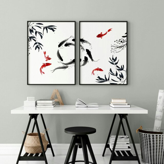 Rackhams Workplace gallery wall - set of 2 Japanese wall art - 16 x 24 ...