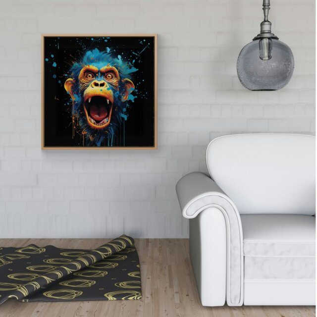 "Rackhams Crazy Monkey face Splash Art Framed Canvas - - 40"" x 40"" - Pine" by Rackhams ...