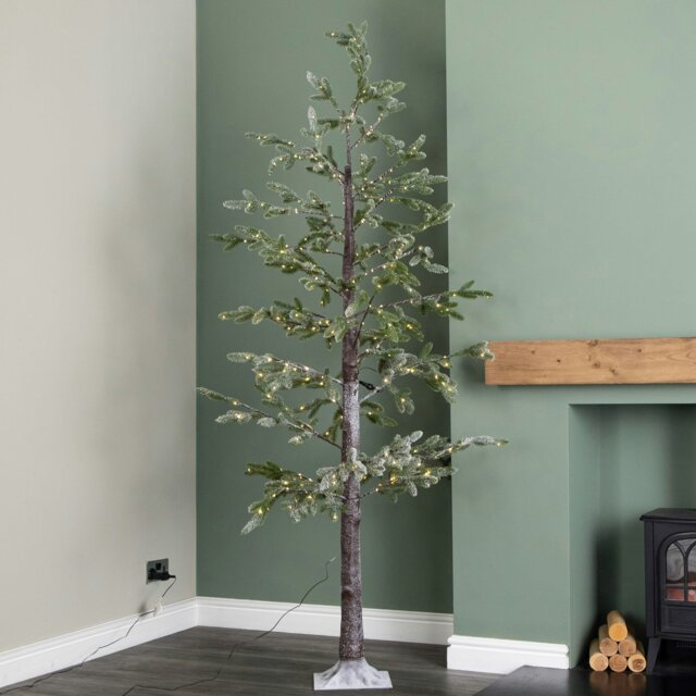 Rackhams 8ft (2.40m) Tall Light up Christmas Snow Tree with 412 Warm ...