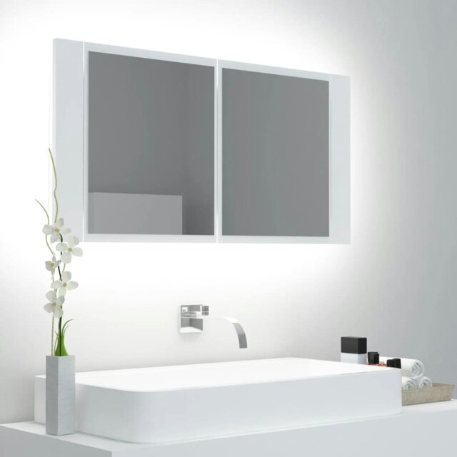 Rackhams LED Bathroom Mirror Cabinet White 90x12x45 cm Acrylic - White ...