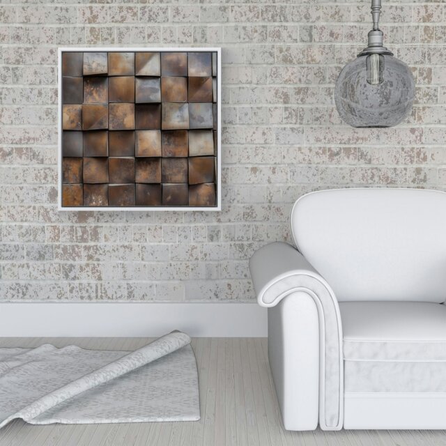"Rackhams Brown Square Brick Design Framed Canvas - - White - 16"" x 16 ...