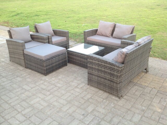 Rackhams High Back Dark Mixed Grey Rattan Sofa Set Outdoor Furniture ...