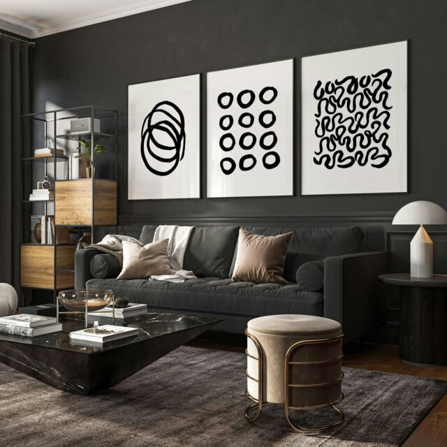 Rackhams Modern Art For Living Room Wall - Set of 3 wall art prints ...