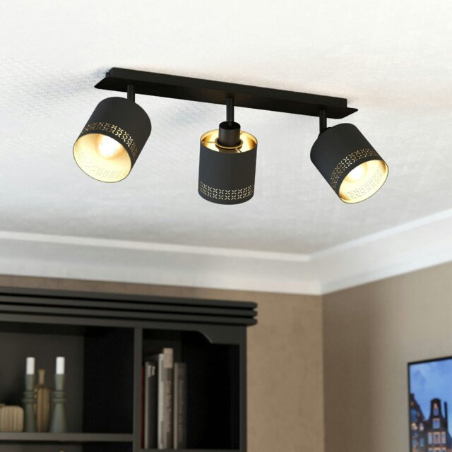 Rackhams Esteperra Decorative Black/Gold 3-Light Spotlight - Black ...