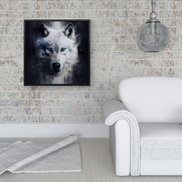 "Rackhams White Wolf Face Splash Art Dark Backgrouns Framed Canvas ...