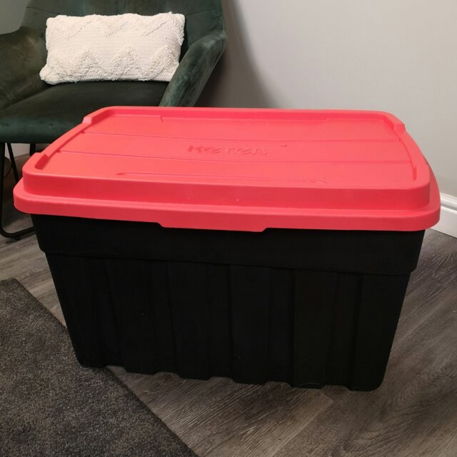 Rackhams 140L Black and Red Tuff Stackable Storage Box with Lid and ...