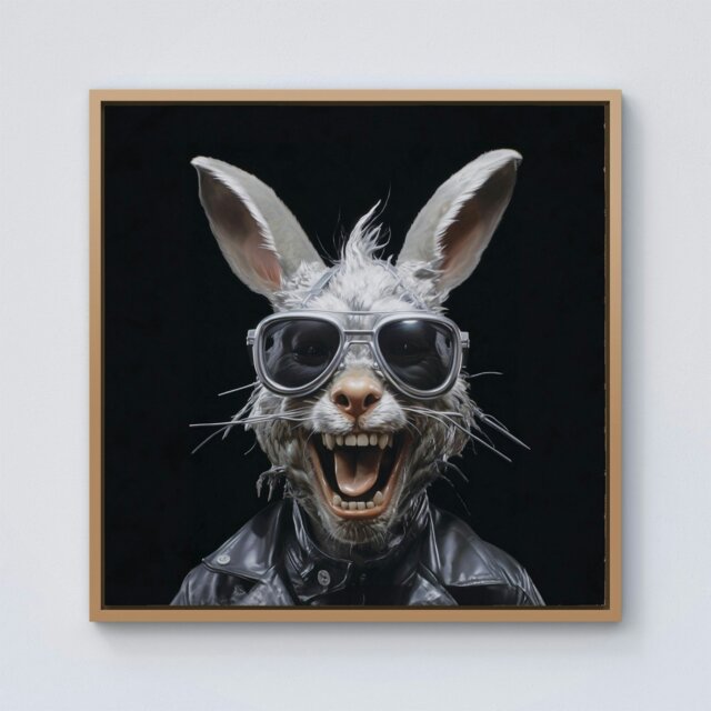 "Rackhams Funky Rabbit Face Framed Canvas - - Pine - 10"" x 10""" by ...