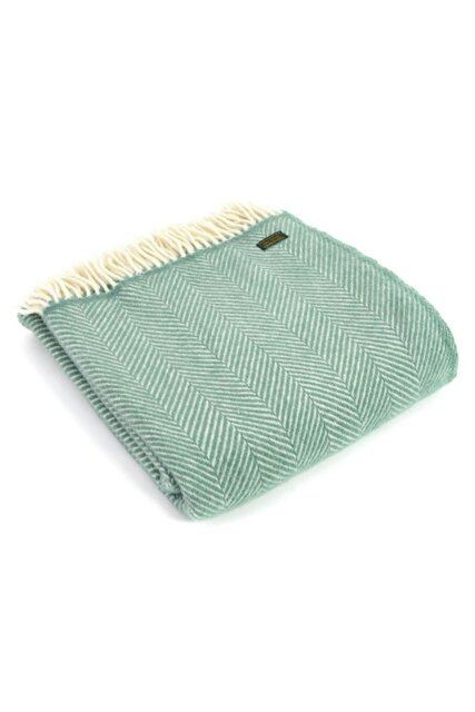 Rackhams Fishbone Sea Green Wool Throw - Green by Rackhams | ufurnish.com