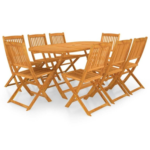 Rackhams 9 Piece Folding Garden Dining Set Solid Acacia Wood - Brown ...