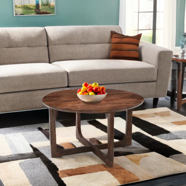 Rackhams Monco Natural Mango Wood Round Coffee Table - Dark by Rackhams | ufurnish.com