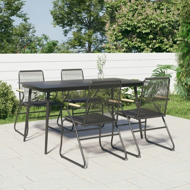Rackhams 5 Piece Garden Dining Set Black PVC Rattan - Black - PVC ...