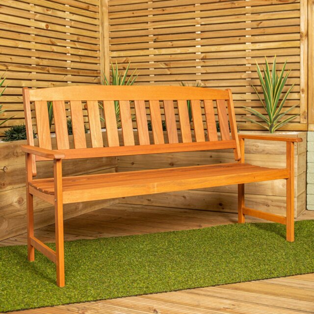 Rackhams 3 Seater Traditional Wooden Garden Patio Bench Seat by ...