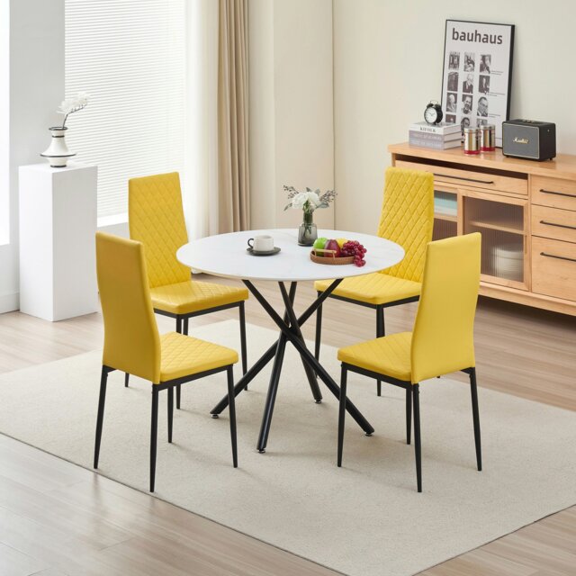 Rackhams Seattle Dining Table with 4 Emily Leather Chairs - blue by ...