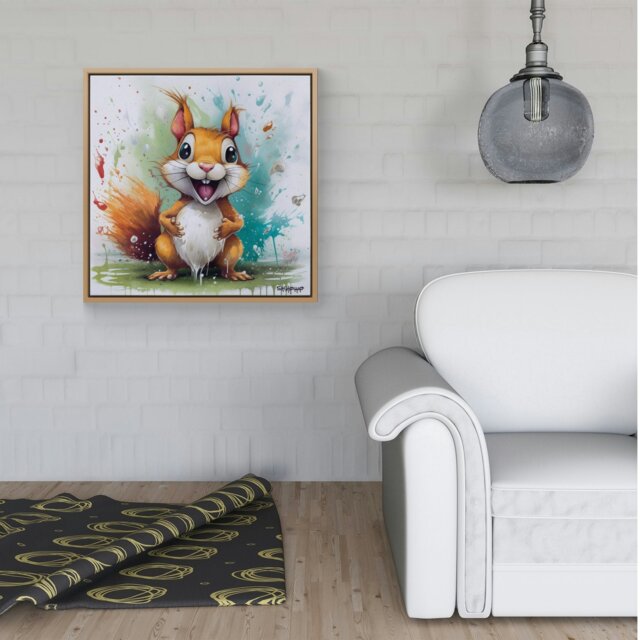 "Rackhams Happy Splash Art Squirrel Framed Canvas - - 40"" x 40"" - Pine" by Rackhams | ufurnish.com