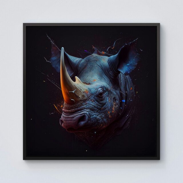"Rackhams Rhino Face Splash Art Framed Canvas - - 10"" x 10"" - Black ...