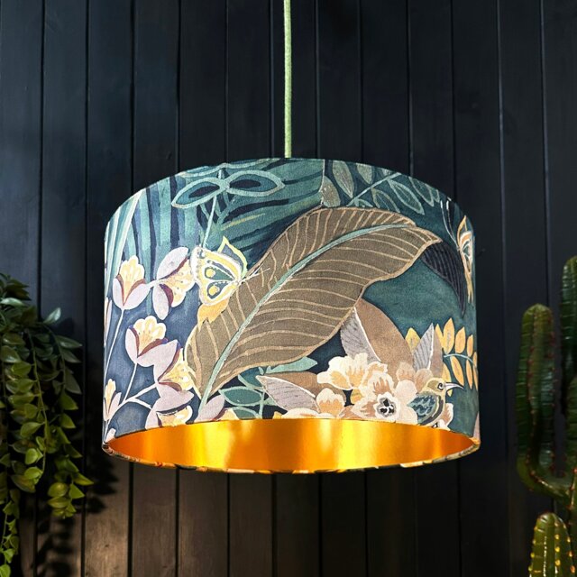 "Rackhams Hawk Moth Velvet Lampshade With Gold Lining - 30cm Diameter x ...