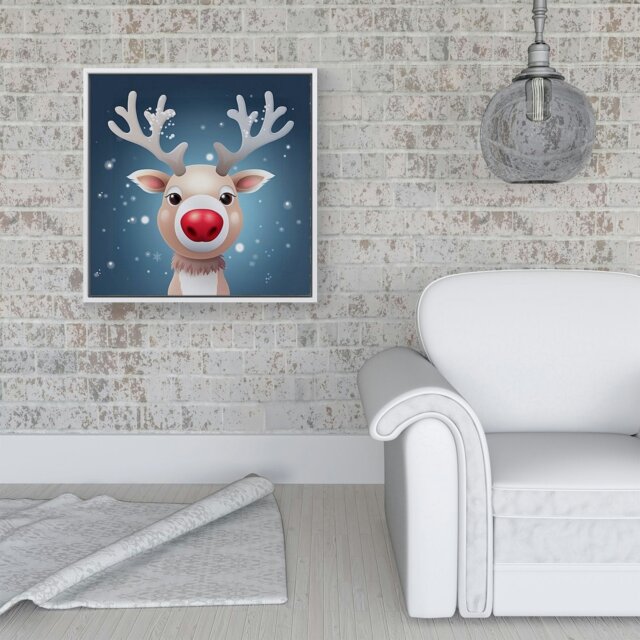 "Rackhams Rudolph With His Red Nose Framed Canvas - - White - 16"" x 16 ...