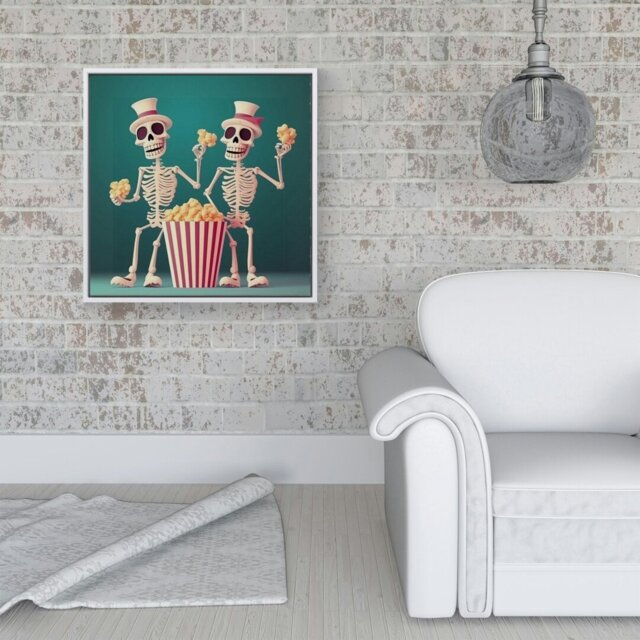 "Rackhams Skeletons With Popcorn Framed Canvas - - White - 16"" x 16 ...