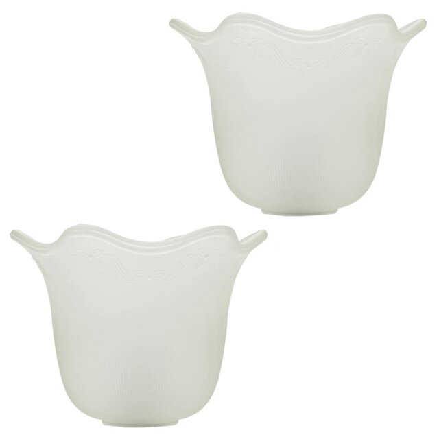 Rackhams Pair of Frosted White Floral Glass Shades with Thin Lines and ...