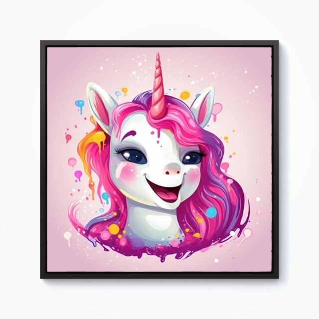 "Rackhams Happy Unicorn Splash Art Framed Canvas - - 10"" x 10"" - Black" by Rackhams | ufurnish.com
