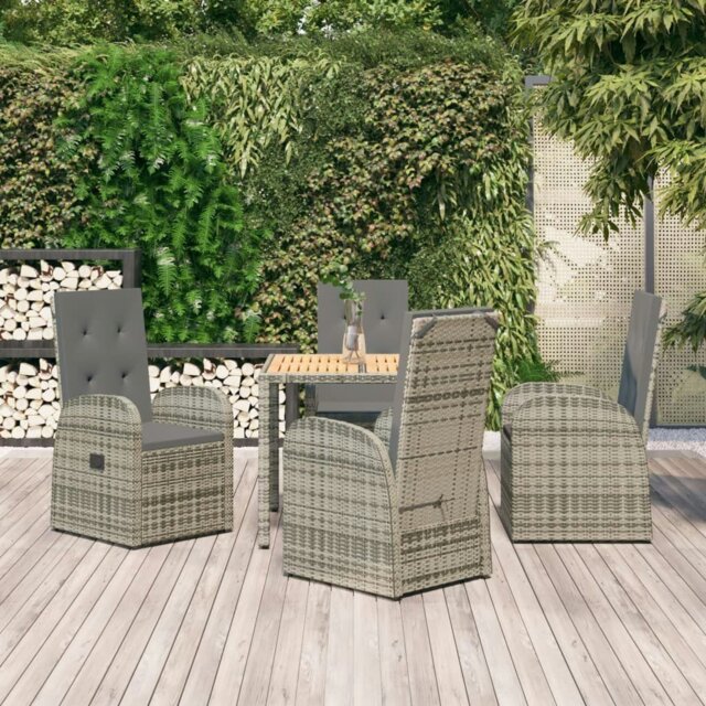 Rackhams 5 Piece Garden Dining Set Grey Poly Rattan&Solid Wood Acacia ...