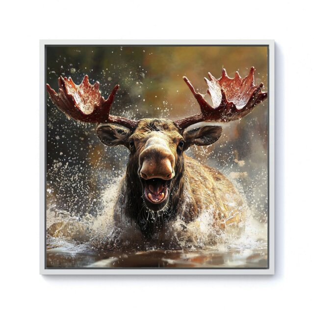 "Rackhams Splashart Moose Enjoying A Swim Framed Canvas - - White - 30 ...