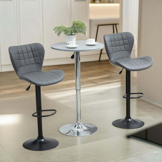 Rackhams 2PC Height Adjustable Swivel Bar Stools Set With Backrest Grey ...