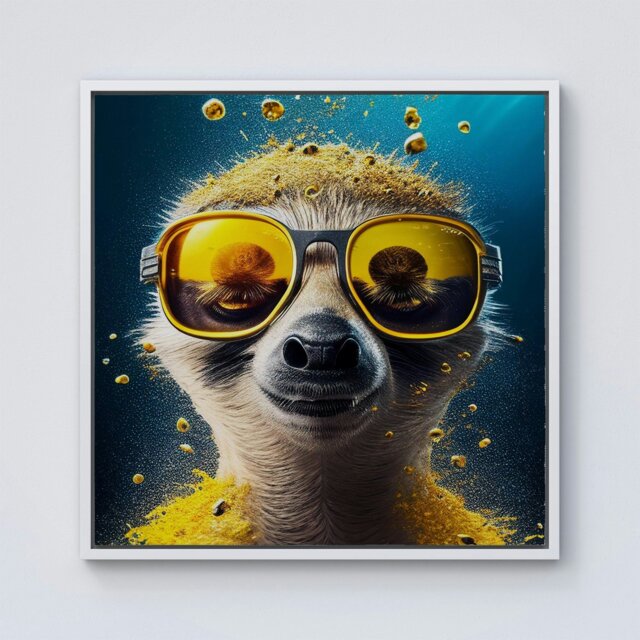 "Rackhams Meerkat With Golden Glasses Splash Art Framed Canvas - - 10"" x 10"" - White" by ...