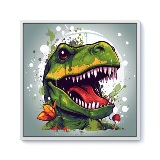 "Rackhams Laughing T-Rex Framed Canvas - - 10"" x 10"" - White" by ...