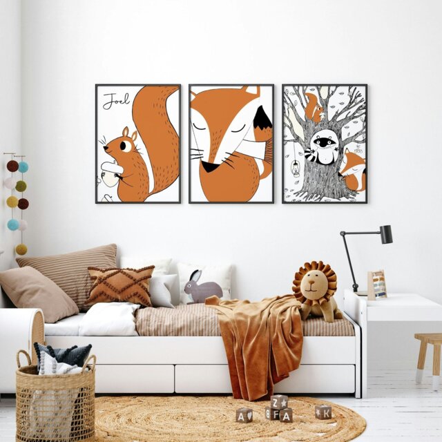 Rackhams Fox prints for Woodland Nursery wall decor - set of 3 wall art ...