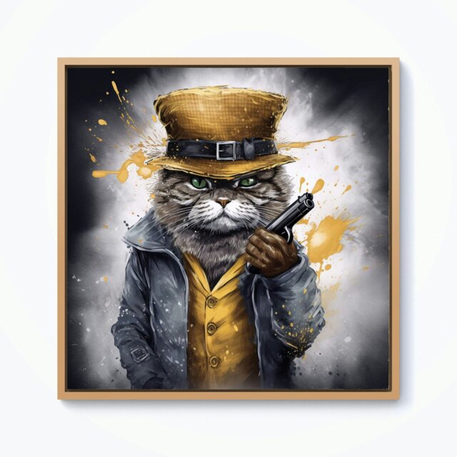 "Rackhams Splash Art Gangster Cat Framed Canvas - - 30"" x 30"" - Pine ...