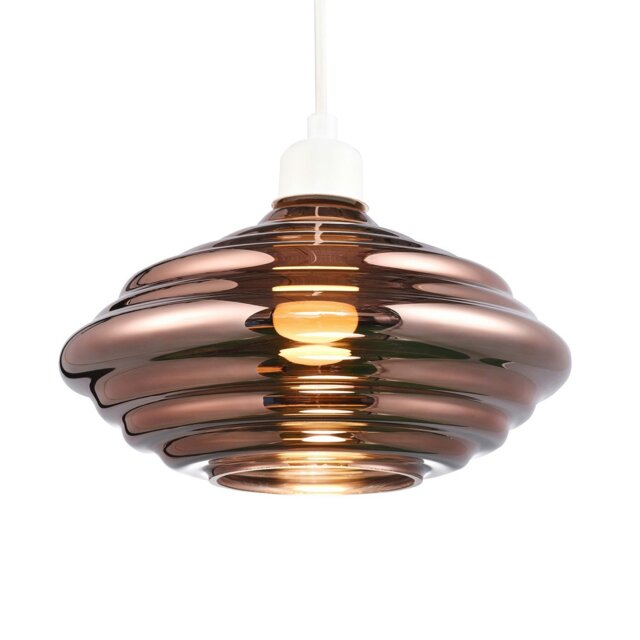 Rackhams Modern Ribbed Honeycomb Glass Pendant Light Shade in Copper ...