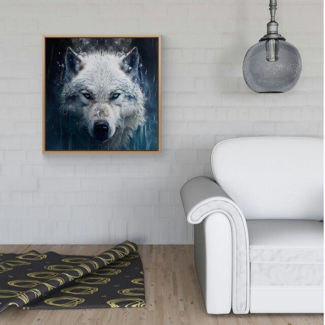 "Rackhams White Wolf Face Splash Art Framed Canvas - - 40"" x 40 ...