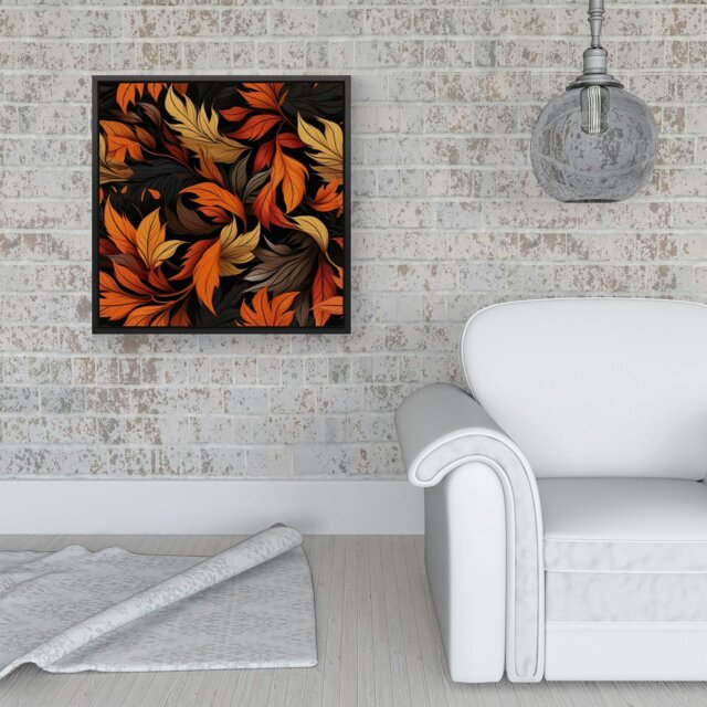"Rackhams Autumn Leaves Design Framed Canvas - - 16"" x 16"" - Black ...
