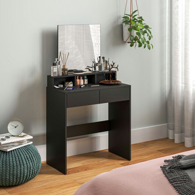 Rackhams Dressing Table with Mirror, Drawers, for Bedroom, Black ...