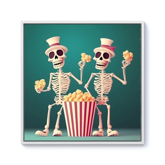 "Rackhams Skeletons With Popcorn Framed Canvas - - White - 10"" x 10 ...