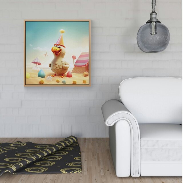 "Rackhams Funky Chicken On A Beach Holiday Framed Canvas - - 40"" x 40 ...