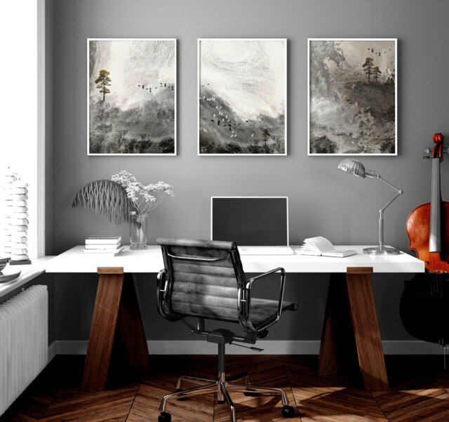 Rackhams Framed landscape print for home office decor - set of 3 wall ...