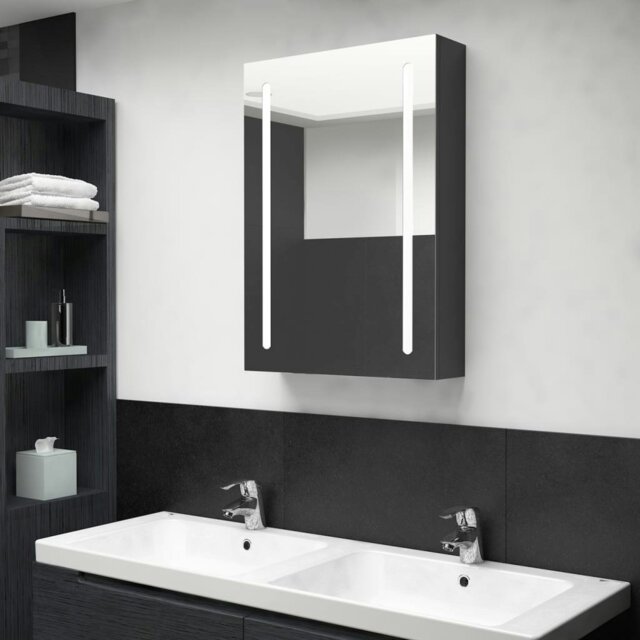Rackhams LED Bathroom Mirror Cabinet Shining Black 50x13x70 cm - Black ...