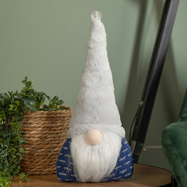 Rackhams 35cm Festive Christmas Sitting Light Up Lit Gonk with Grey Hat ...
