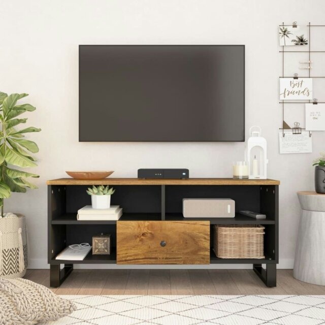 Rackhams TV Cabinet 100x33x46 cm Solid Wood Mango&Engineered Wood by ...